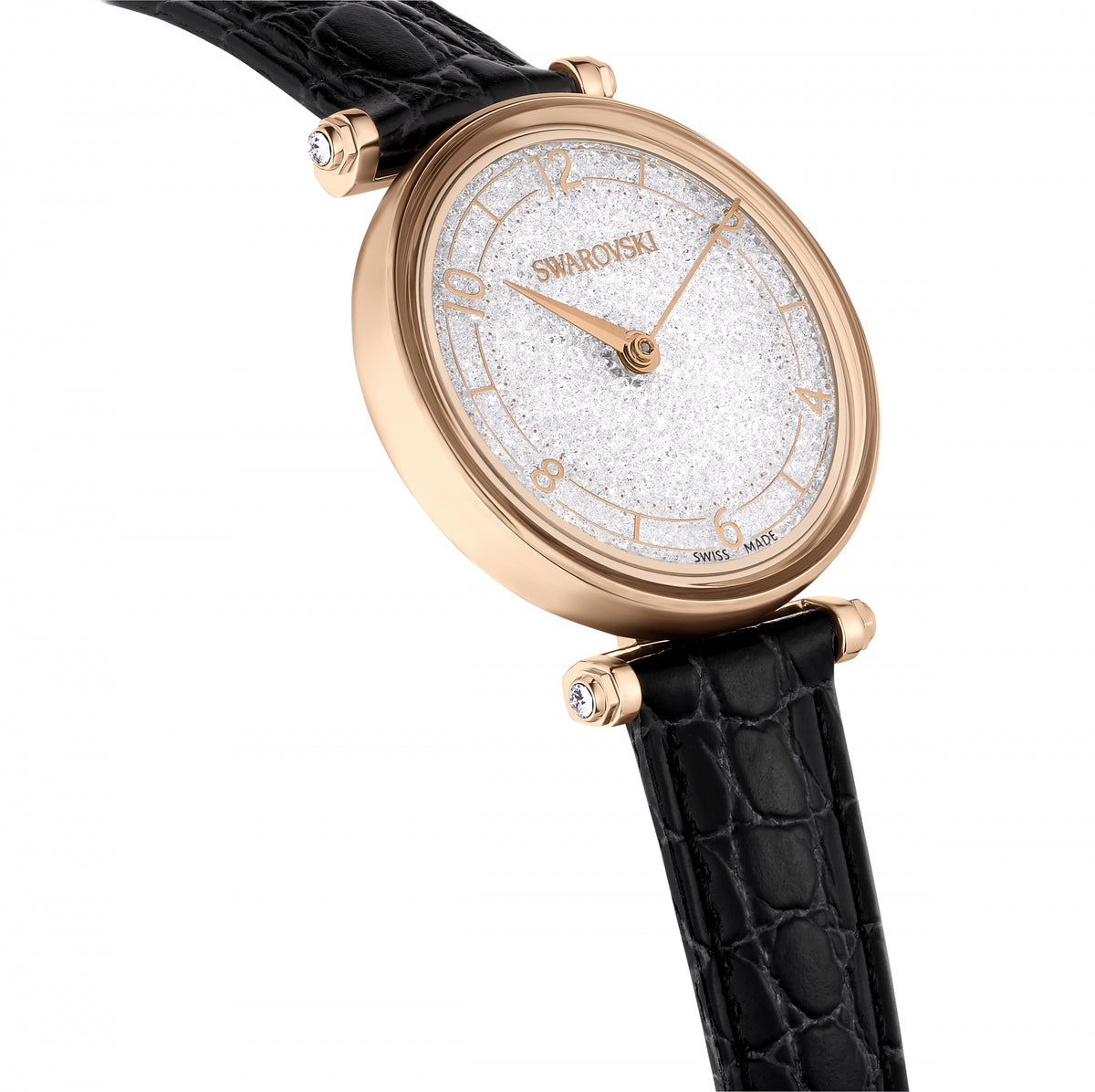 Swarovski-Crystalline Wonder Saat, Deri Kayiş, Siyah, Pembe Altin Rengi ...