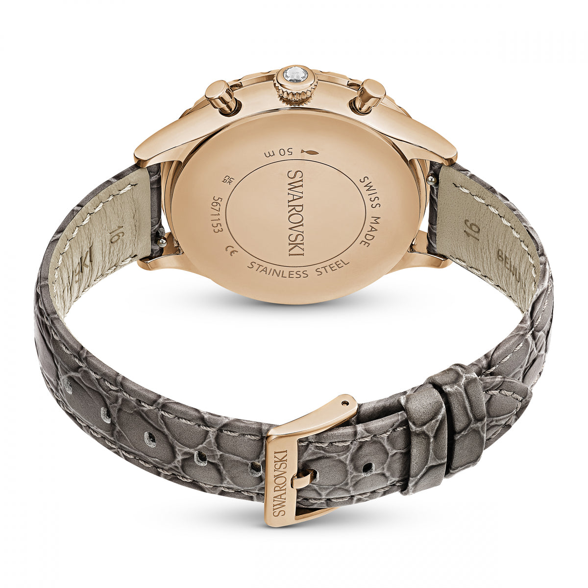 Swarovski-Octea Chrono Saat, Deri Kayiş, Gri, Pembe Altin Rengi Yüzey ...