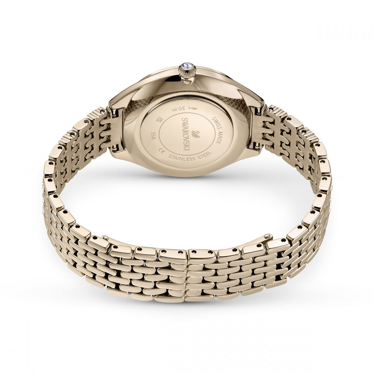 Swarovski-Attract Saat, Metal Bileklik, Beyaz, Sari Altin Rengi Kaplama ...