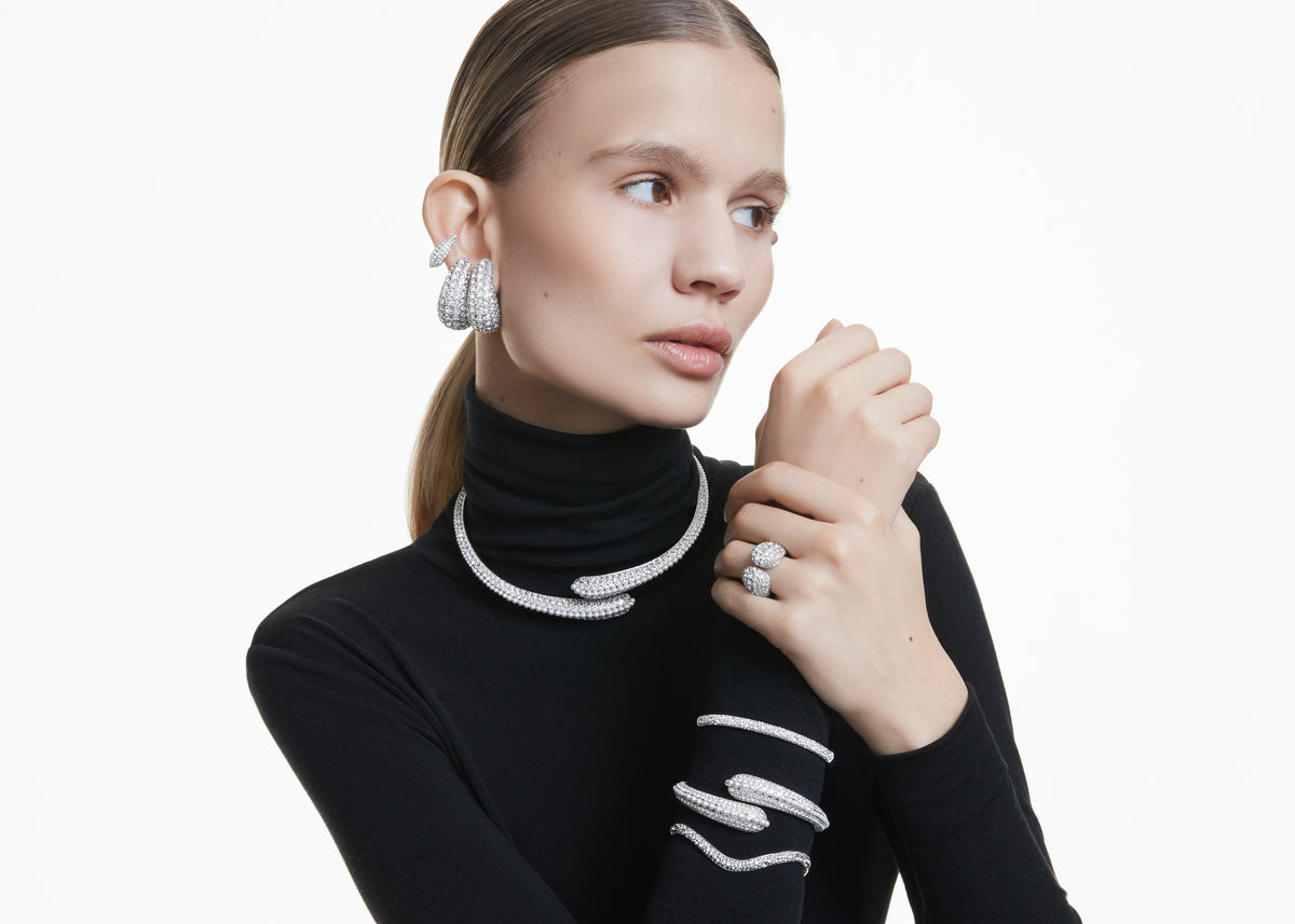 Swarovski-Sublima Kelepçe Bileklik, Kristal İnci, Round Cut, Beyaz ...